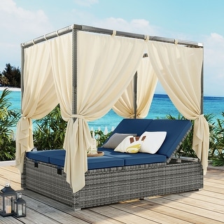 Blue Versatile Adjustable Sun Bed with Curtain - Bed Bath & Beyond ...