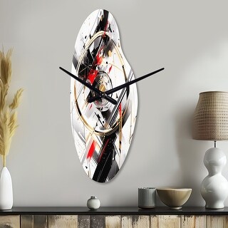 Designart - Black Red Multifaceted Whirls - Cubism Large Wall Clock in ...