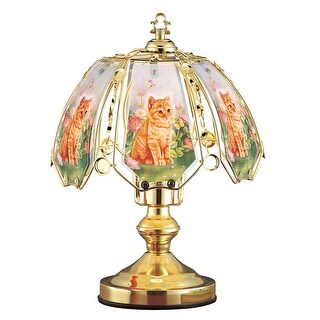 Cat Floral Garden Glass Shade Touch Lamp - 11.000 x 10.900 x 7.100 ...