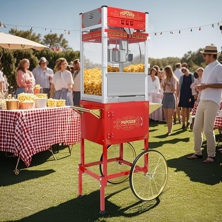 20 oz Vintage Popcorn Machine Trolley with Tempered Glass and Warming ...