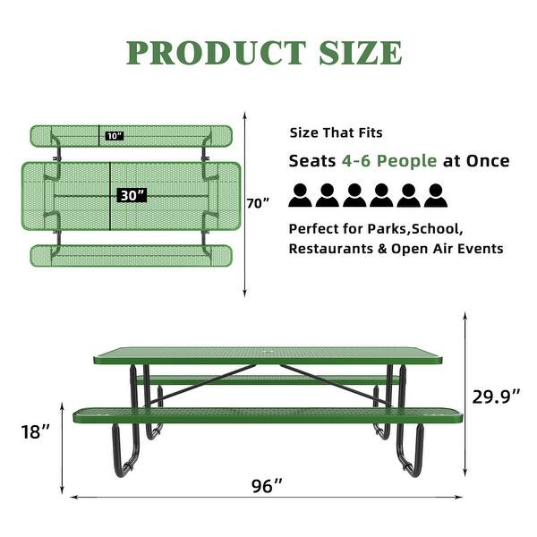 park bench table size