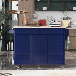Blue Kitchen Islands Dining Cart with 8 Handle-Free Drawers, Flatware ...