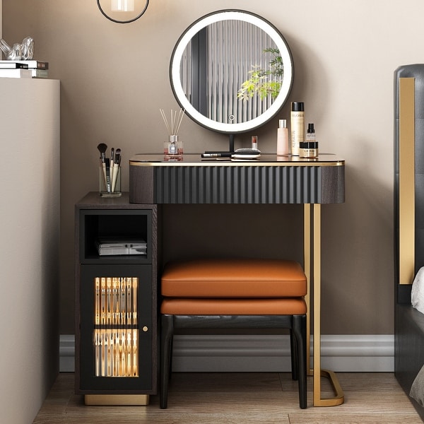 Modern Makeup Vanity Table With LED Lighted Mirror,Dressing Table with ...