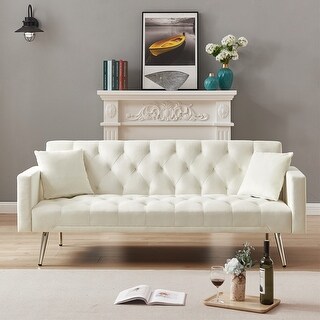 Cream White Convertible Folding Futon Sofa Bed - Bed Bath & Beyond ...