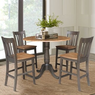42 in. Round Dual Drop Leaf Counter Height Dining Table with 4 ...