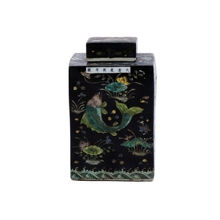 Black Square Tea Jar Fish Motif - Bed Bath & Beyond - 31522399