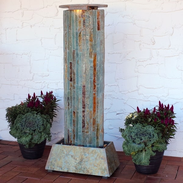 Natural Slate Tower Indoor/Outdoor Floor Water Fountain Feature - 49 ...