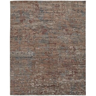 9' X 12' Red And Blue Wool Abstract Hand Knotted Area Rug - 3'6" - Bed ...