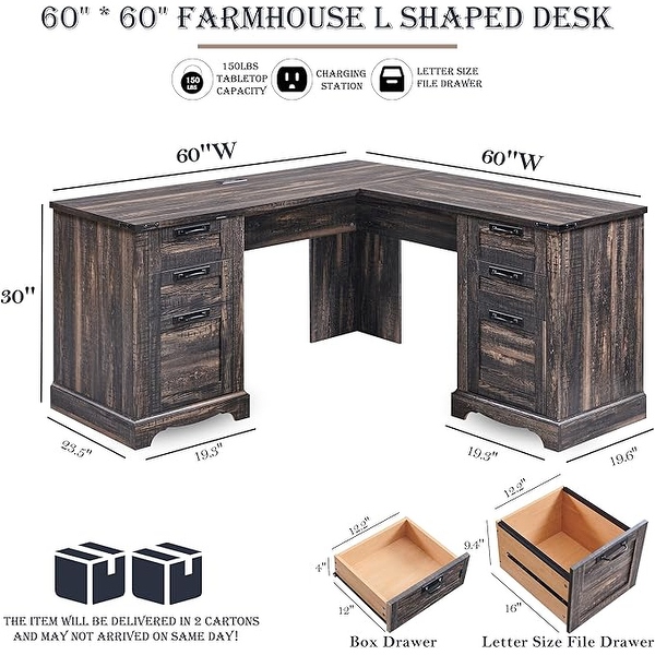 60 Farmhouse L Shaped Executive Desk Wood Corner Desk Computer Desk On Sale Bed Bath Beyond 41040066