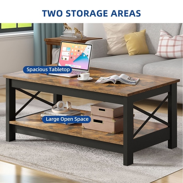 Farmhouse Coffee Table with Storage 2 Tier Center Table for Living Room On Sale Bed Bath Beyond 37628949
