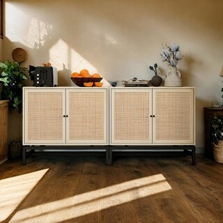 Natural Rattan 2 Door Cabinet with Adjustable Inner Shelves, Set of 2 ...