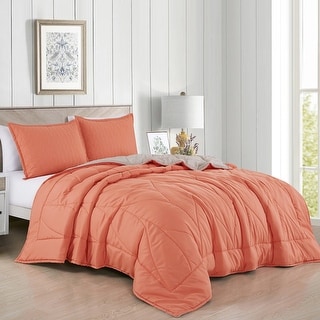 3 Piece Coral Taupe Geometric Modern Soft Plush Bedspread Quilt Set ...