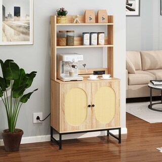 64" Tall 2 Door Rattan Bakers Rack, Kitchen Baker's Rack With Shelf ...