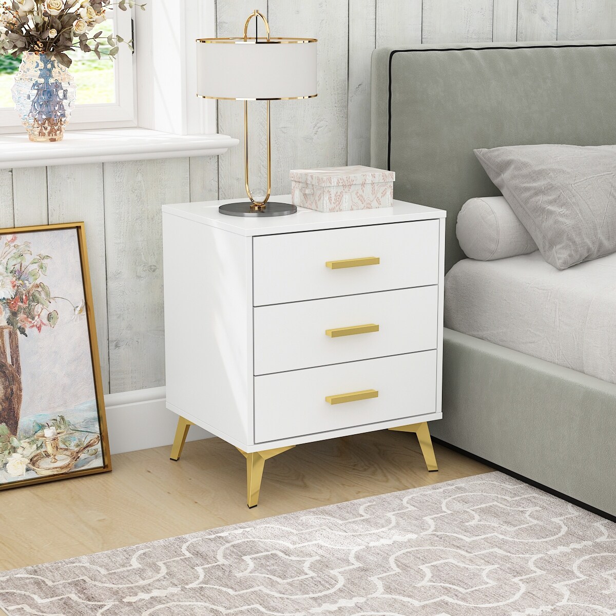 23.6 Tall 3 Drawer Nightstand End Table Beside Gold Handle