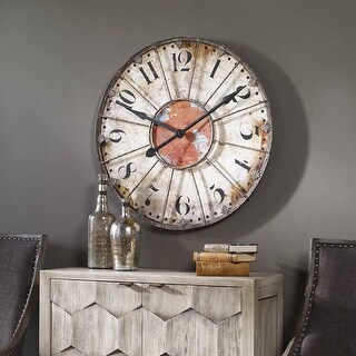 Uttermost Ellsworth 30" Round Rustic Vintage Farmhouse Wall Clock - Bed ...