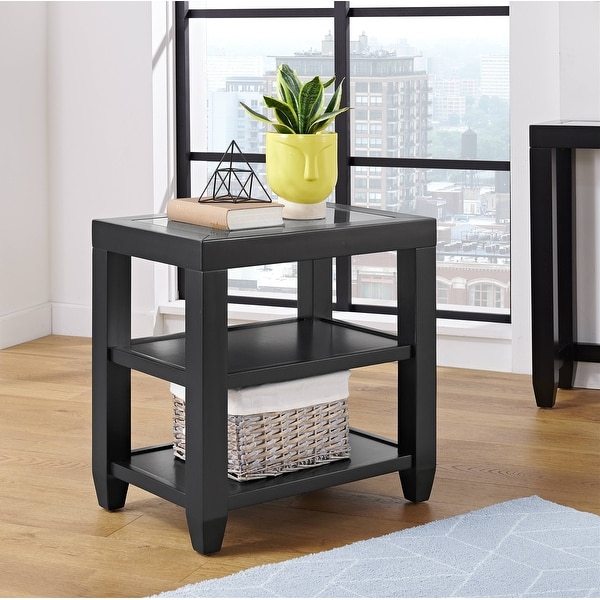 Cordero Wood and Glass Top 16 Inch Wide Chairside End Table with Shelf Storage On Sale Bed Bath Beyond 37098086