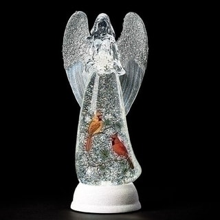 12.25" Clear Swirl Angel Cardinal Print LED Christmas Figurine - Bed ...