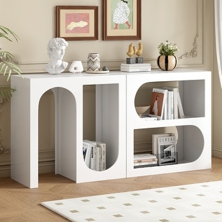 Modular Entryway Console Table with Rectangular Exterior and Curved ...