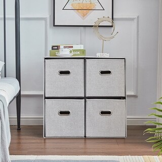 Grey Cube Organizer Shelf with 4 Storage Bins Strong Durable Foldable ...