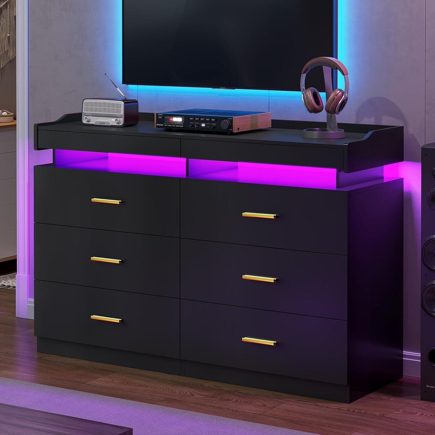 6 Drawer Dresser 2 Pull Out Tray LED Light Chest of Drawers Bed Bath Beyond 40369885