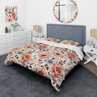 Designart "Retro Nostalgia Pink Floral Fantasy" Blue Cottage Bedding ...