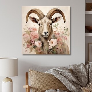 Designart "Alpine Vintage Goat Floral Portrait I" Goat Wall Art ...