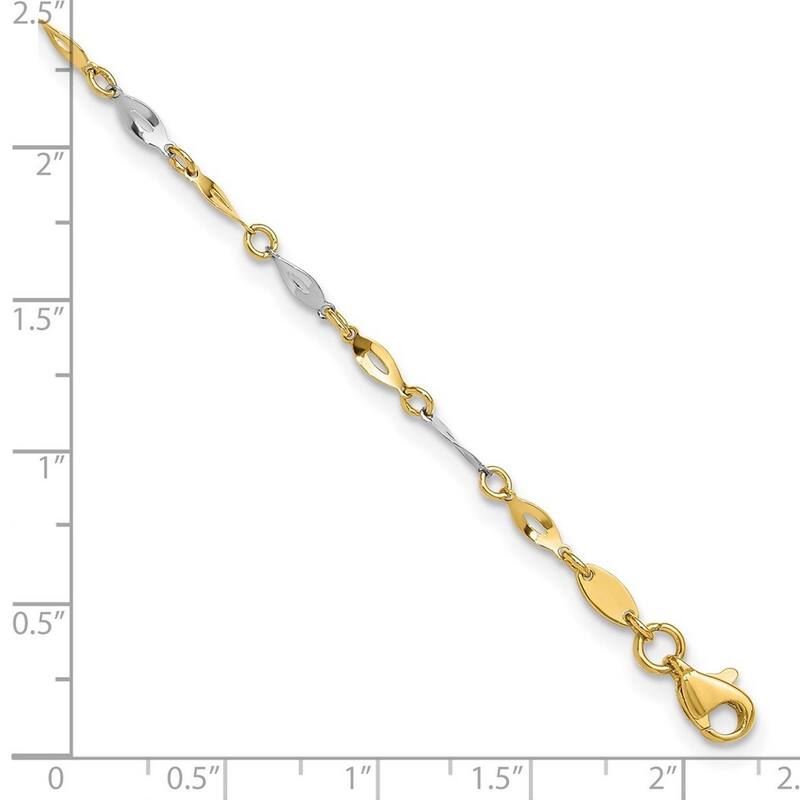 Curata Women's 14k Two-Tone Gold 10" Polished Twisted Links Anklet ...