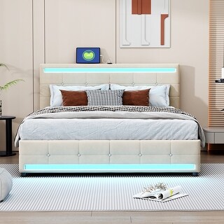 Eye-catching Design Queen Size Upholstered Bed with LED Light - Bed ...