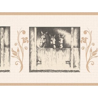 Tan, Grey Horse Stables Peel and Stick Wallpaper Border 15 ft X 7 in ...