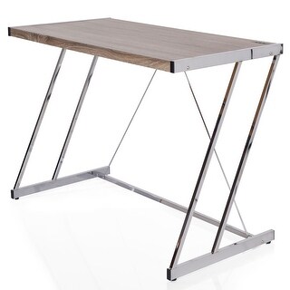 Weathered Oak and Chrome Writing Desk with USB Ports - Bed Bath ...