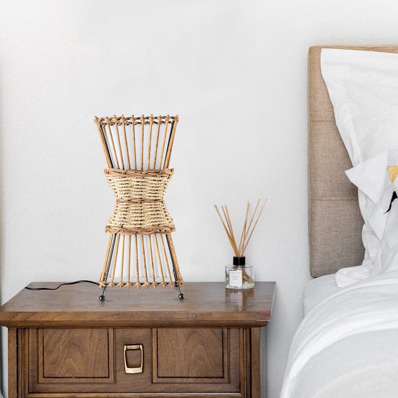 Bamboo and Rattan Table Lamp with White Fabric Shade - On Sale - Bed Bath & Beyond - 38914385