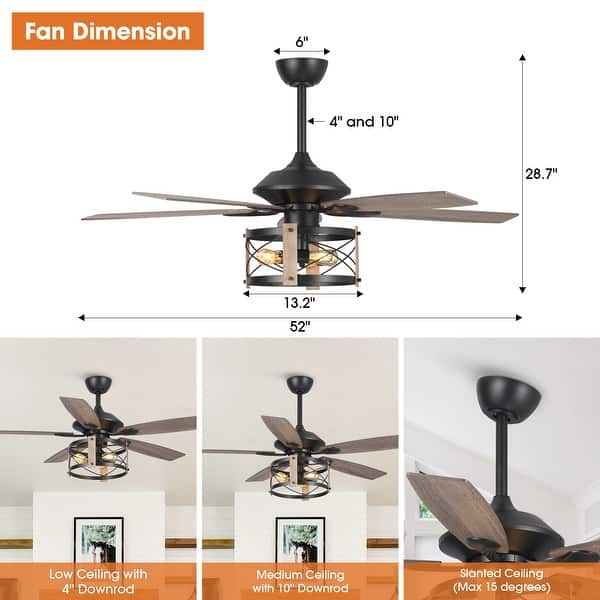 52-inch Industrial Walnut Wood 5-Blade Indoor Ceiling Fan with Remote ...
