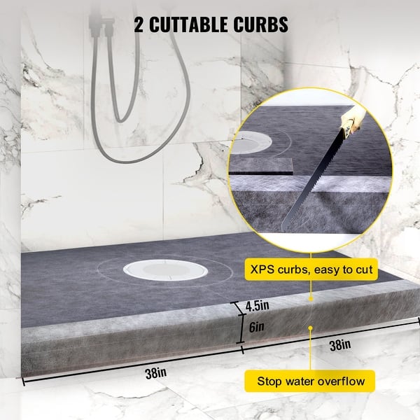 VEVOR Shower Curb Kit 38"x60" ABS Watertight Shower Curb Overlay with 4 ...
