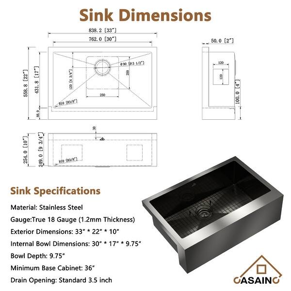 Handmade Stainless Steel 18-Gauge Single Bowl Farmhouse Apron Kitchen ...