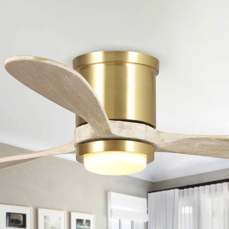 52 in. Satin Copper Flush Mount LED Ceiling Fan with Light and Remote ...