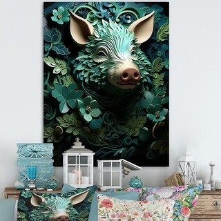 Designart "Emerald Flower Hog " Pig Animal Wall Art - Bed Bath & Beyond ...