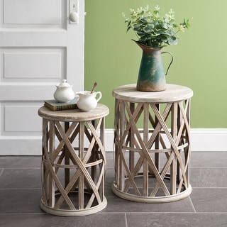 Set of Two Basket Weave Accent Tables - 15½'' dia. x 20''H - Bed Bath ...
