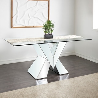 Silver Glass Dining Table with Silver X-Shaped Base - Bed Bath & Beyond ...