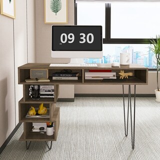 43.31-in Modern Brown Multi-purpose Computer Desk with V-shaped Iron ...