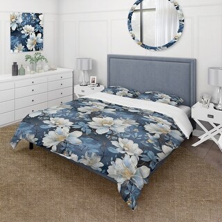 Designart "Artistic Blue Magnolia Essence Beauty I" White Cottage ...