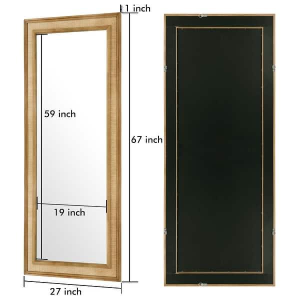 WallBeyond Wooden Framed Rattan Farmhouse Style Rectangle Wall Mirror ...