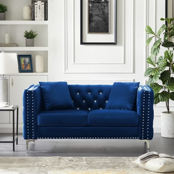Loveseat Sofa Modern Velvet Upholstered Sofa Tufted Back Couch, 2 ...