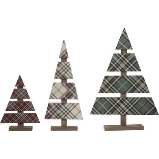 Transpac Wood 18 in. Green Christmas Plaid Trees Set of 3 - Bed Bath ...