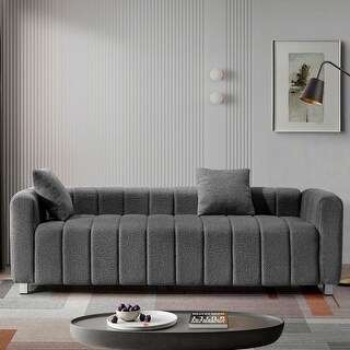 Modern 2-3 Seater Couch Teddy Velvet Sofa Vertical Tufted Channel ...