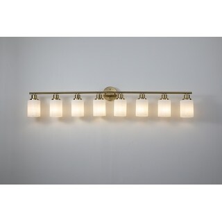 8-Light Golden Bathroom Vanity Light Fixture, Frosted Glass Shades ...