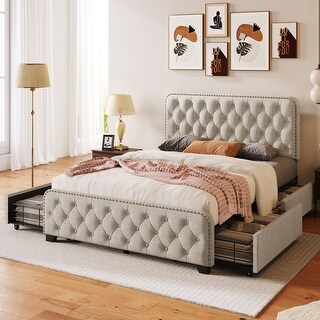 Elegant Button Tufted Full Size Upholstered Platform Bed Frame with ...
