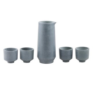 Novica Handmade Tokyo Toast Soapstone Sake Decanter And Cups (Set Of 5 ...