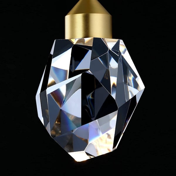 YANSUN 1-Light Gold Crystal Integrated LED Pendant Light Modern Mininalist Metal Ceiling Hanging ...