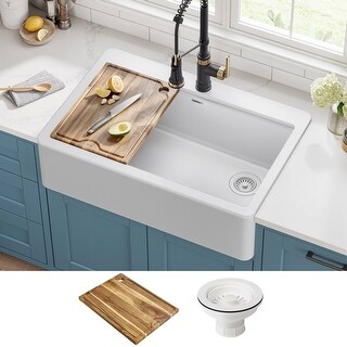 KRAUS 33" Workstation Drop In Retrofit Farmhouse Granite Kitchen Sink ...
