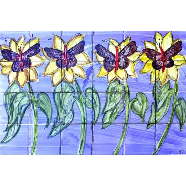 36in x 24in Flower Art Design 24pc Tile Ceramic Wall Mural - Bed Bath ...